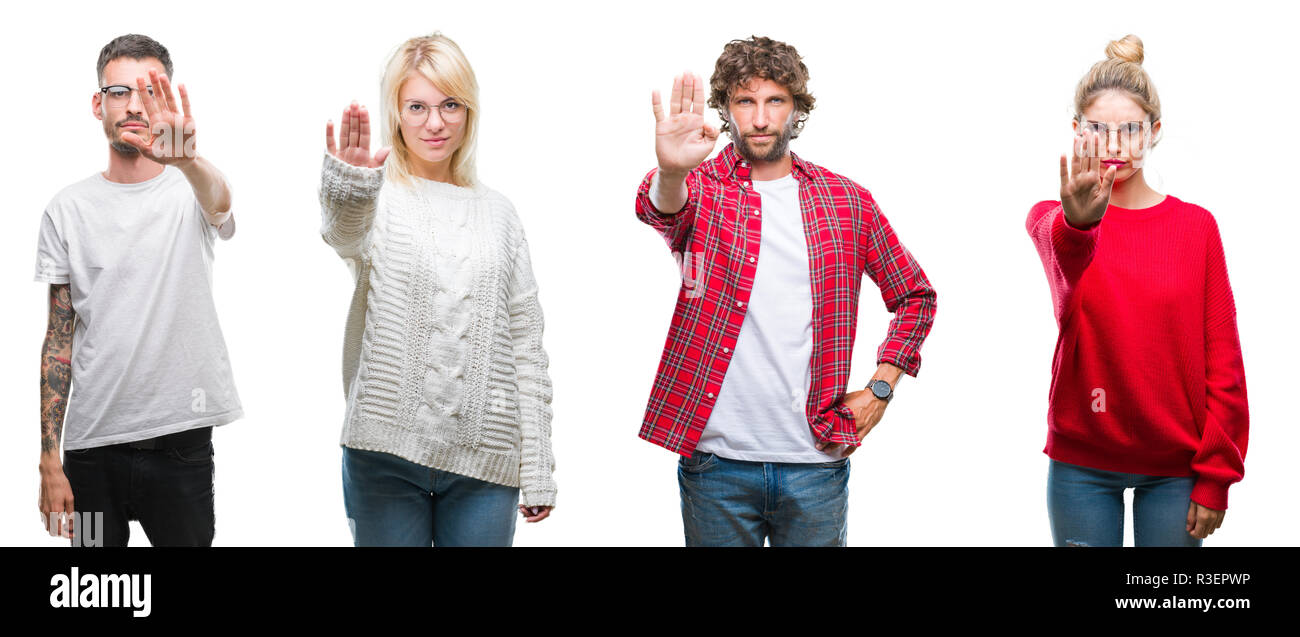 Collage of group of young people over white isolated background doing ...