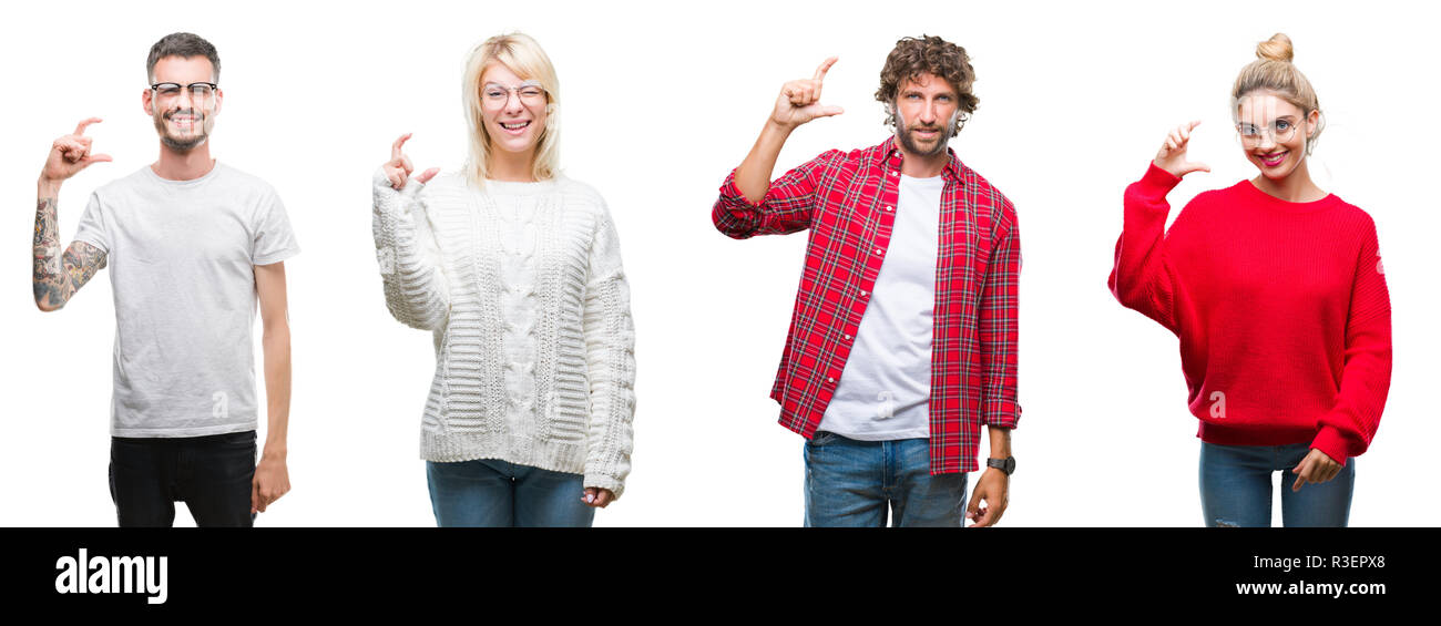 Collage of group of young people over white isolated background smiling ...