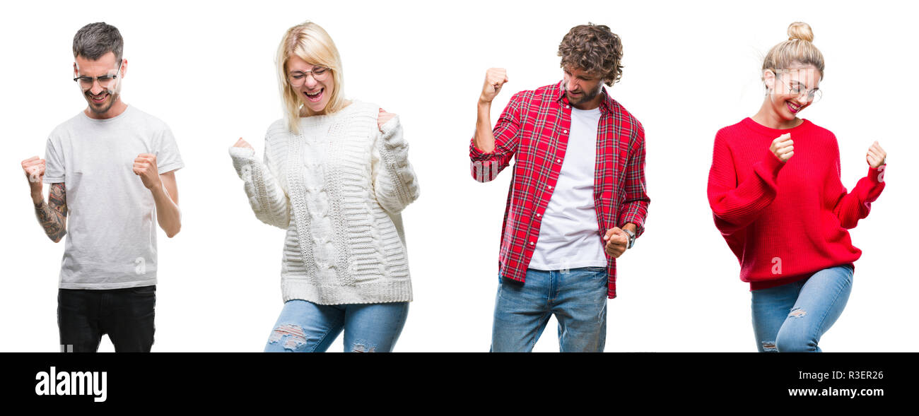 Collage of group of young people over white isolated background very ...