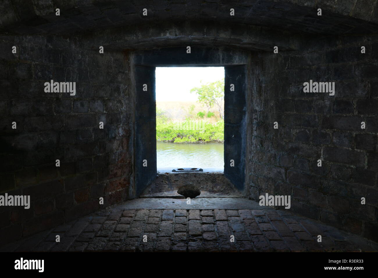Looking out of the window of Fort Zachary an American Civil war ...