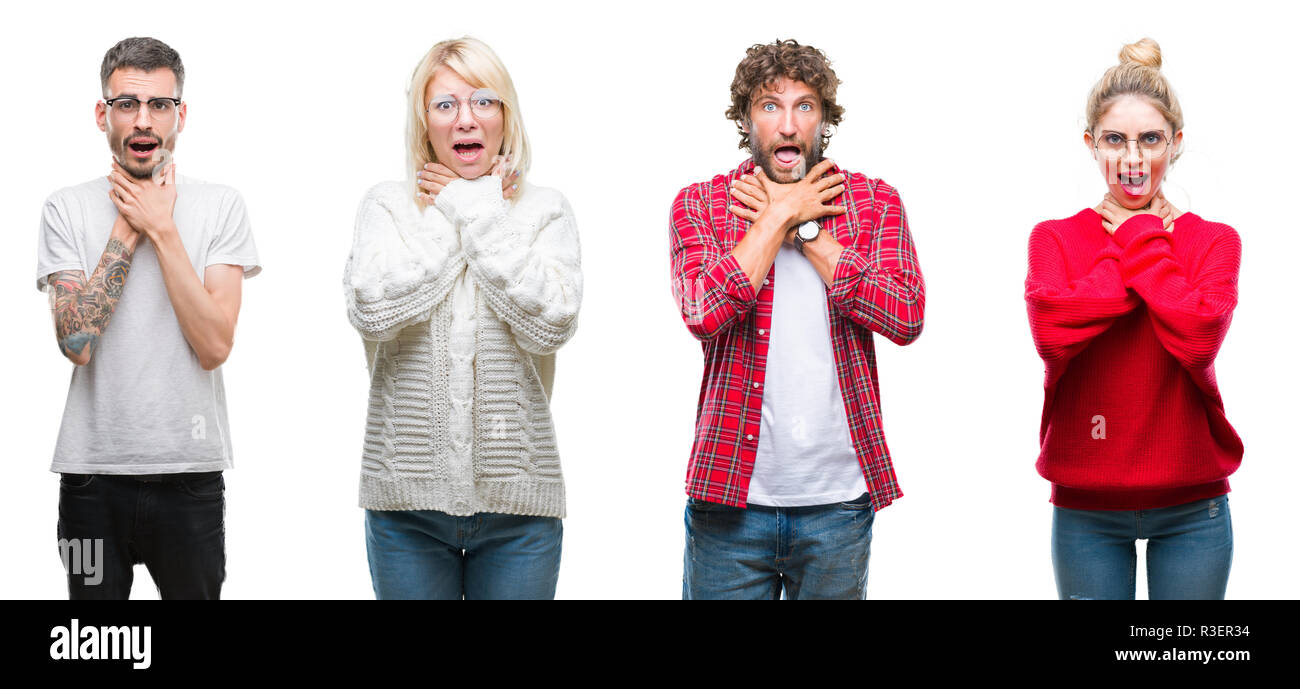 Collage of group of young people over white isolated background ...