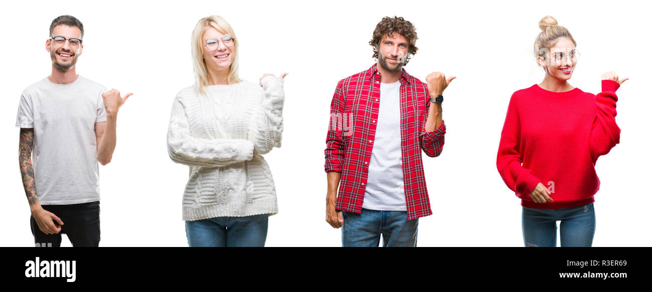 Collage of group of young people over white isolated background smiling ...