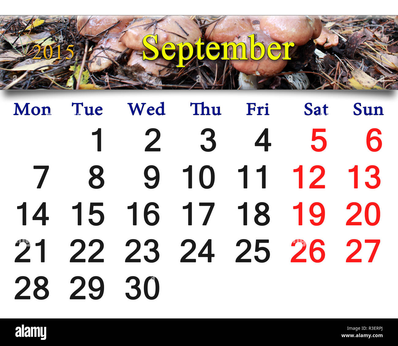 September 2015 calendar hi-res stock photography and images - Alamy