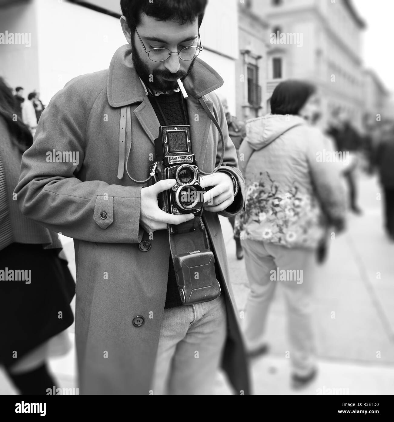 Bologna, Italy – November 05, 2018: Close-up of Hipster man with the ...
