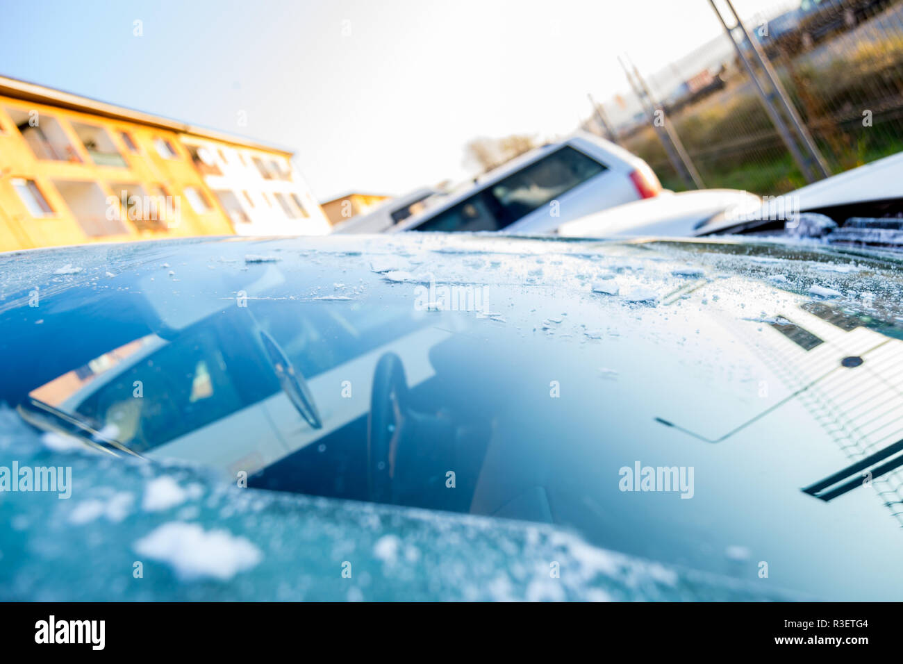 car window cleaned from frost. Cold morning Stock Photo - Alamy