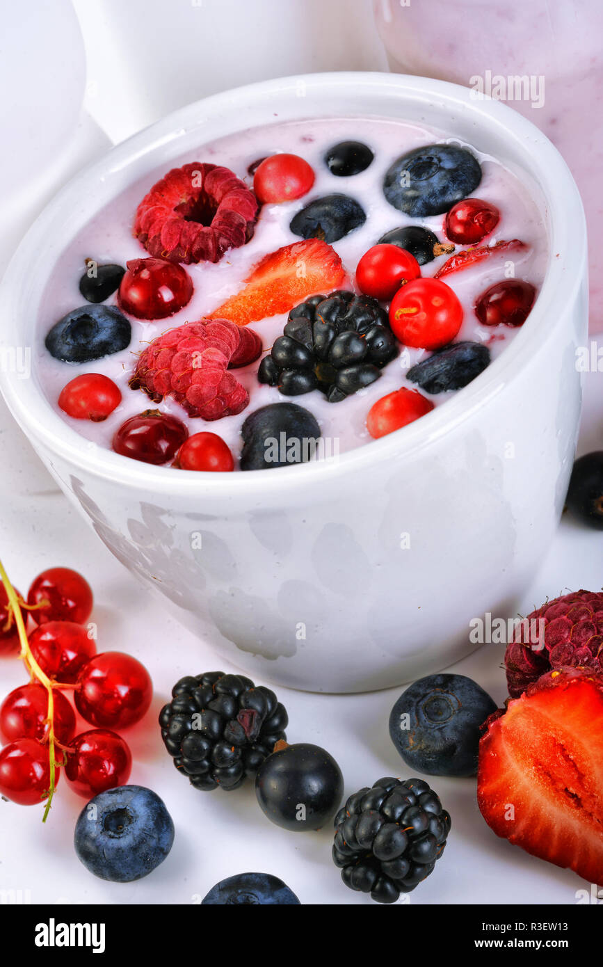 Yogurt and berry. Fresh fruit yogurt with fresh berries Stock Photo - Alamy