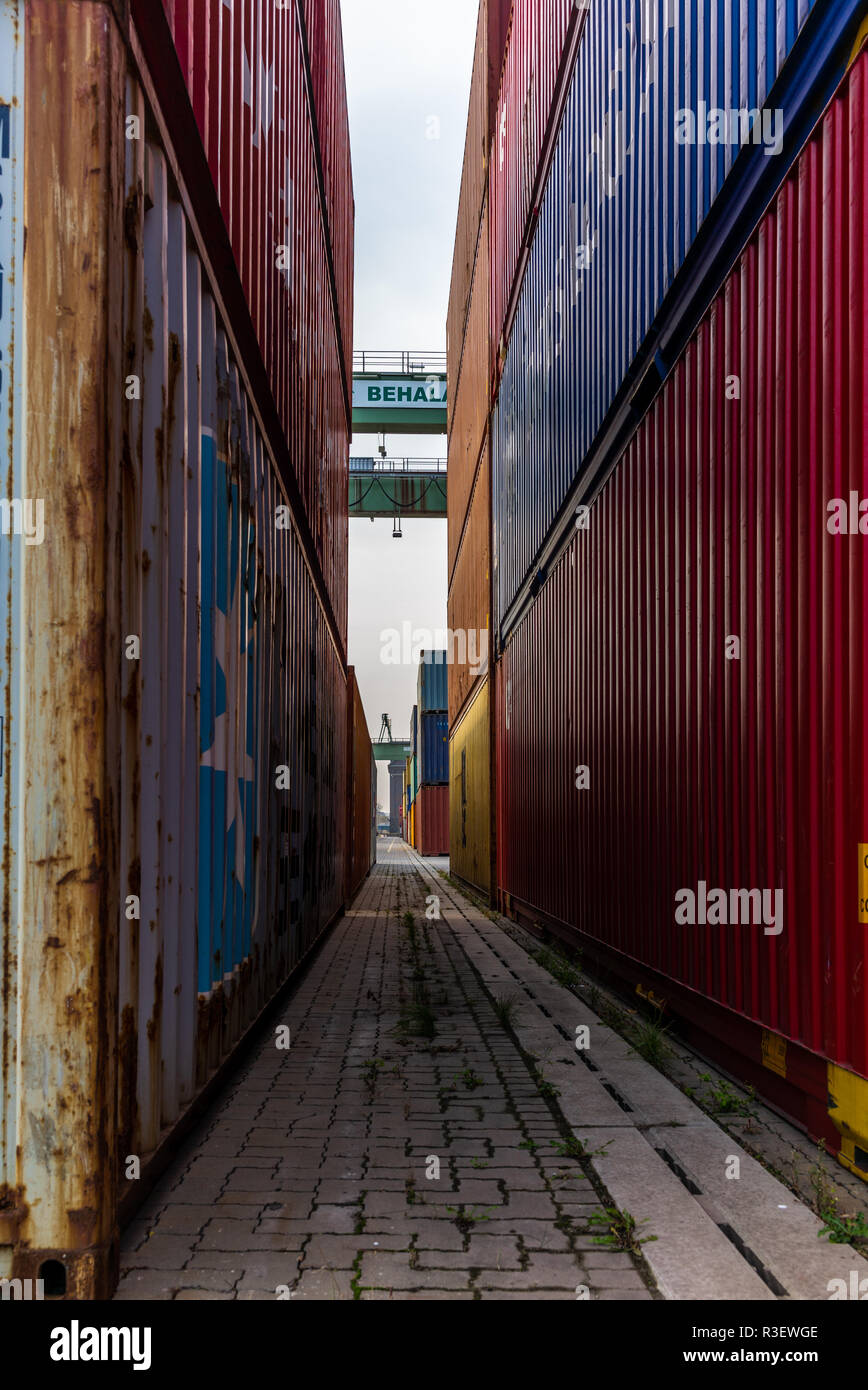 BERLIN, GERMANY - NOVEMBER 5, 2018: Railway containers and other ...