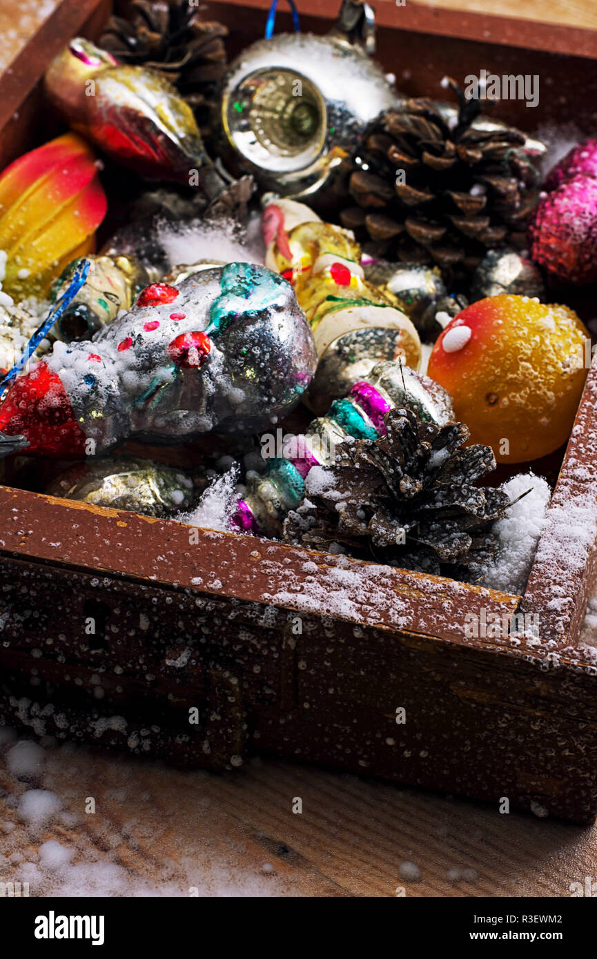 christmas in the old wooden box Stock Photo - Alamy
