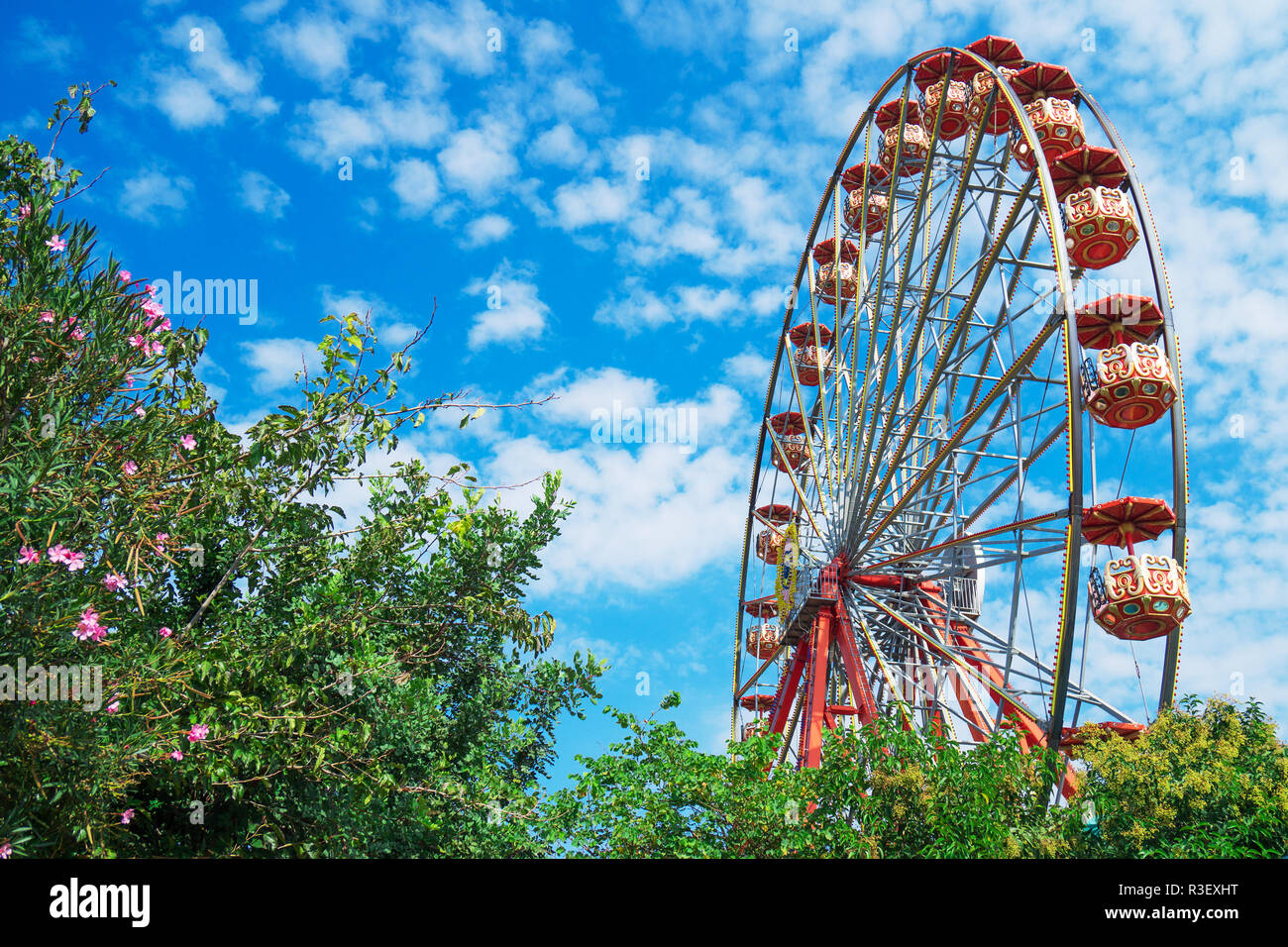 Red ferris wheel in the city park Stock Photo - Alamy