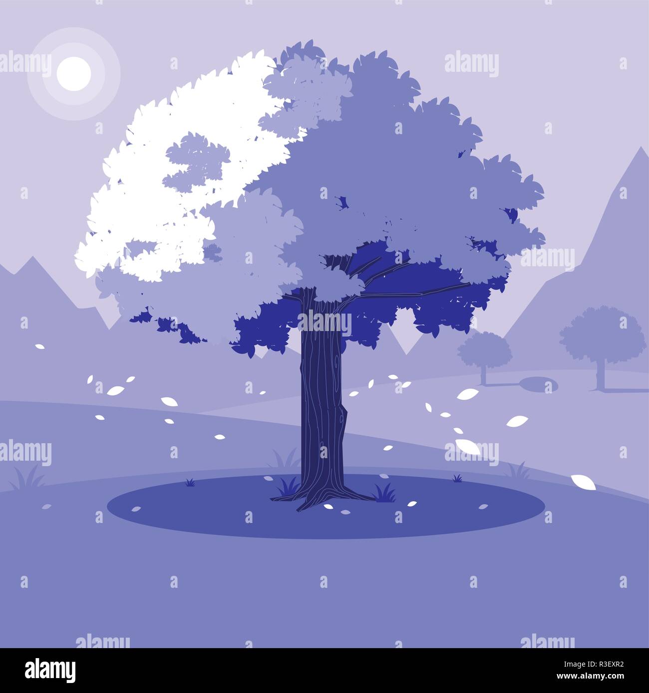 creative landscape with tree purple scene vector illustration design ...