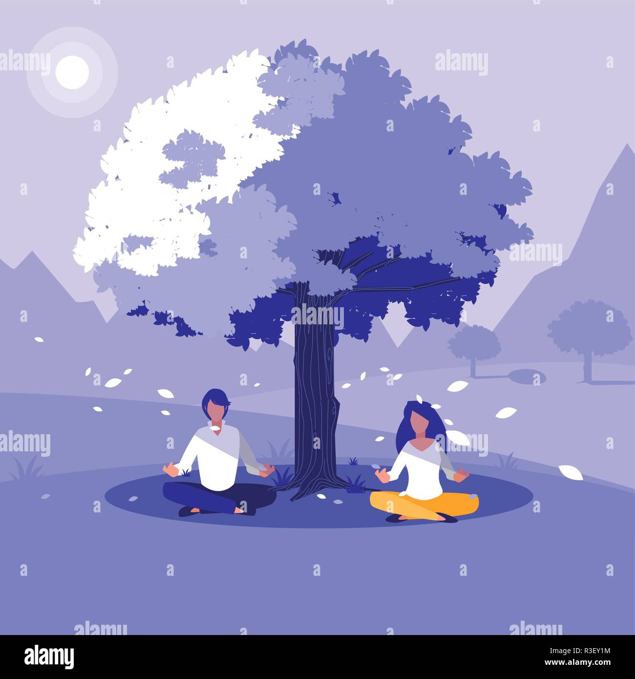 creative landscape with tree and people vector illustration design ...