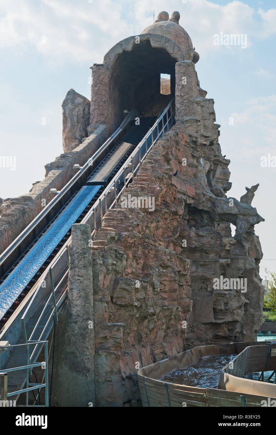 Water roller coaster in amusement park at summer Stock Photo - Alamy