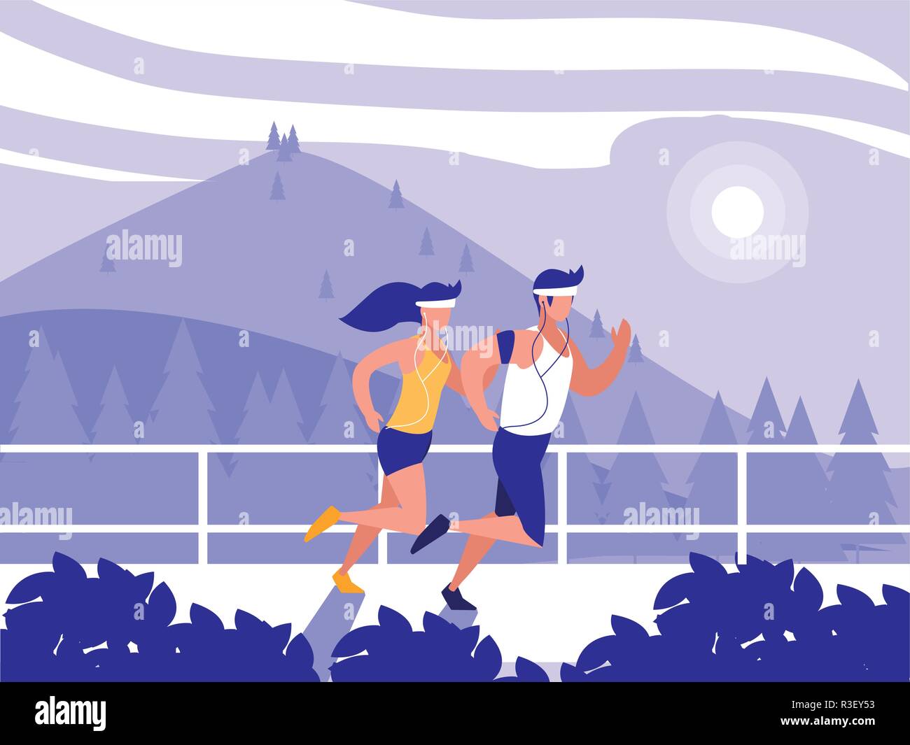 creative landscape with couple running vector illustration design Stock ...