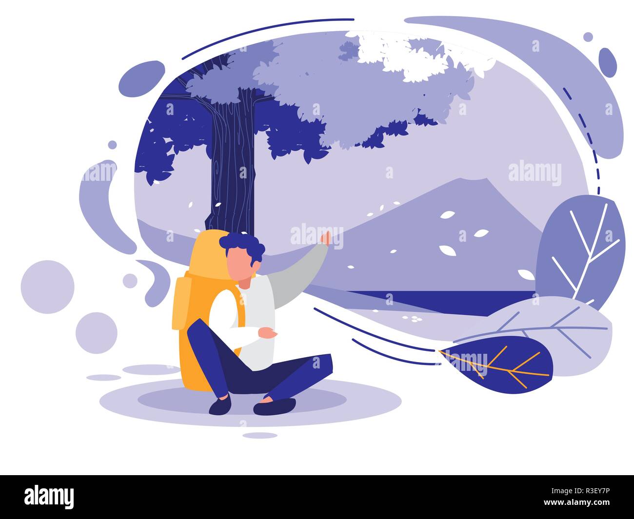 creative landscape with tree and man vector illustration design Stock ...