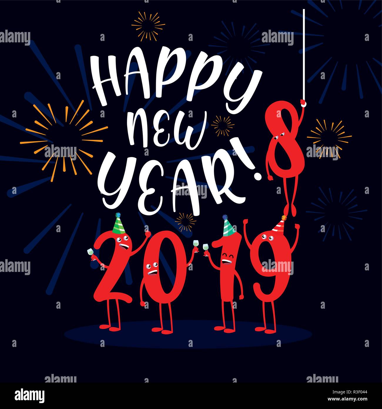 happy new year 2019 kawaii character vector illustration design Stock ...