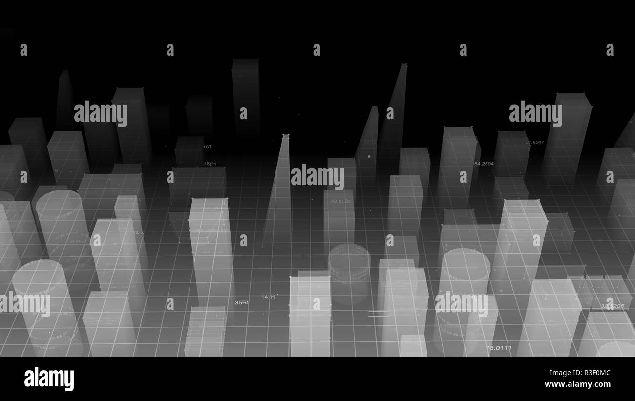 3D Rendering abstract technological digital city from data in ...