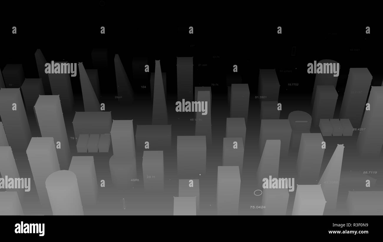 3D Rendering abstract technological digital city from data in ...