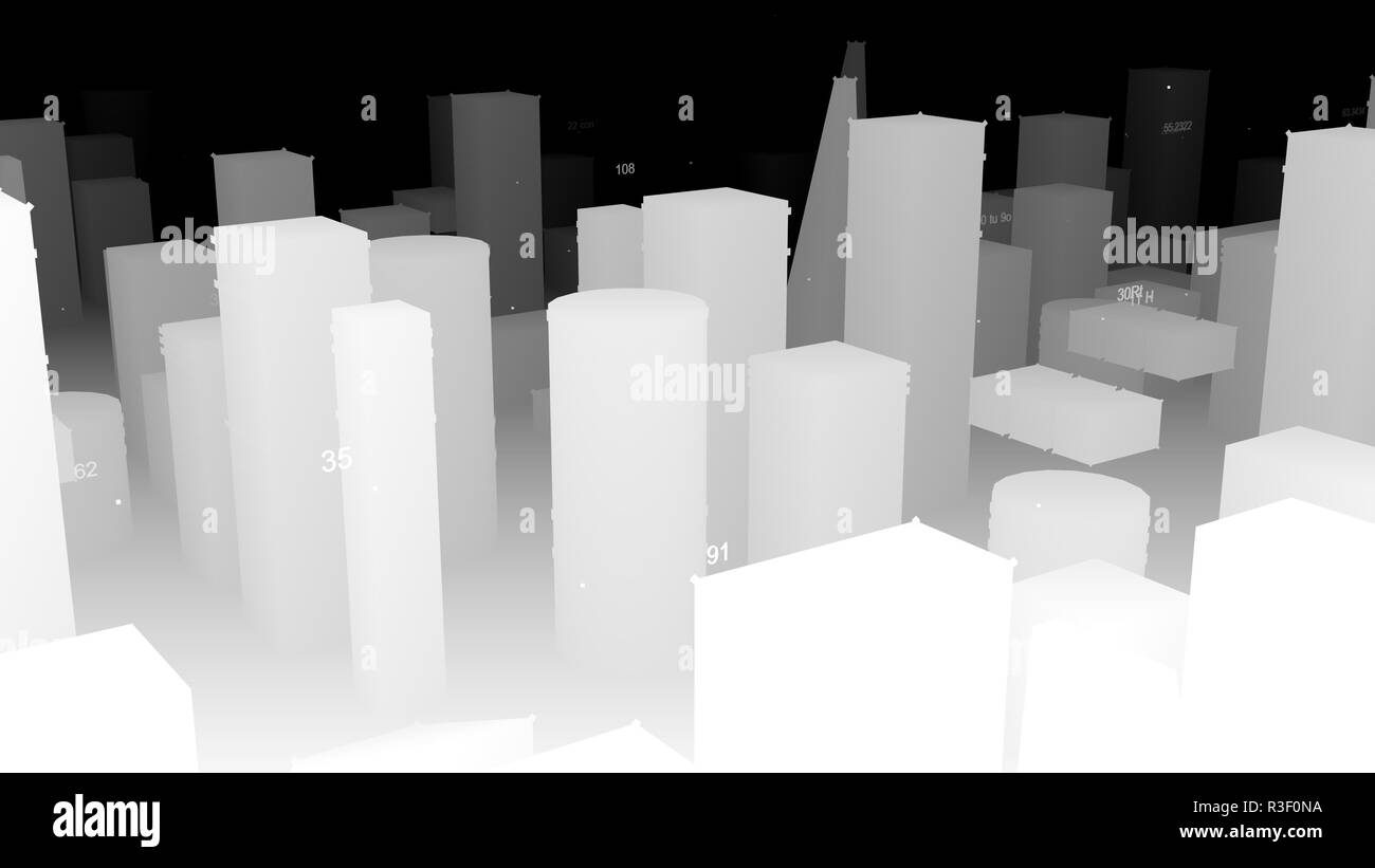 3D Rendering abstract technological digital city from data in ...