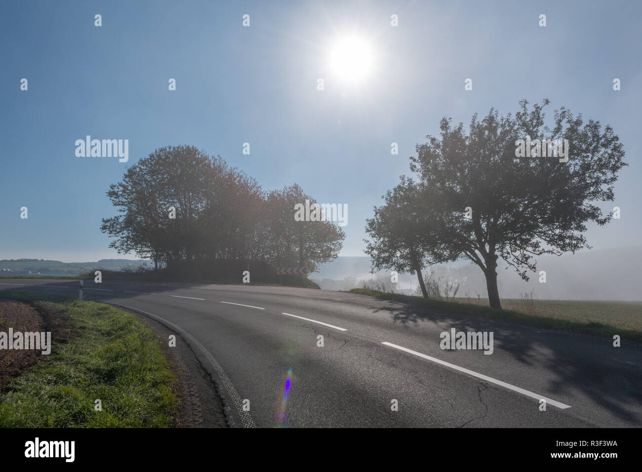 High fog up the hills and in valleys near Irsch, town of Saarburg ...