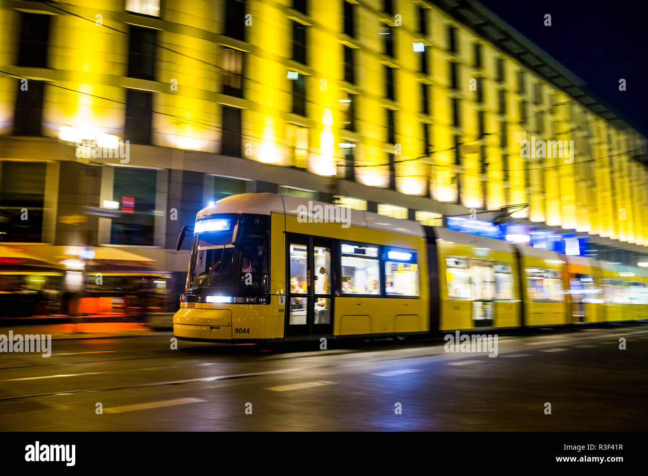 A tram travelling along Friedrichstrasse in the centre of Berlin ...