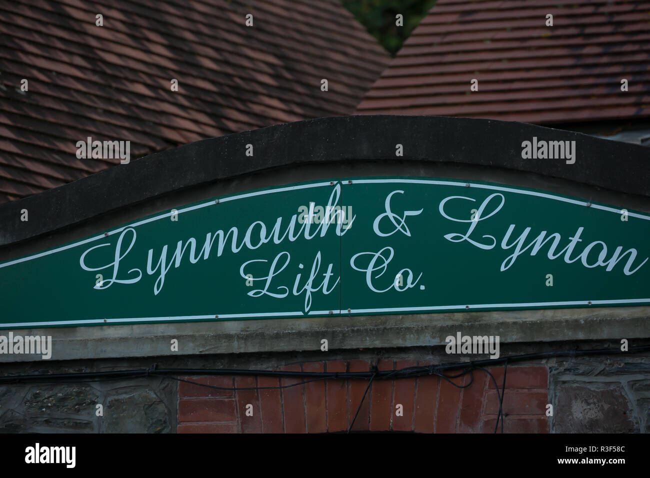 Cliff Railway metal information sign in Lynmouth,Devon,UK Stock Photo ...