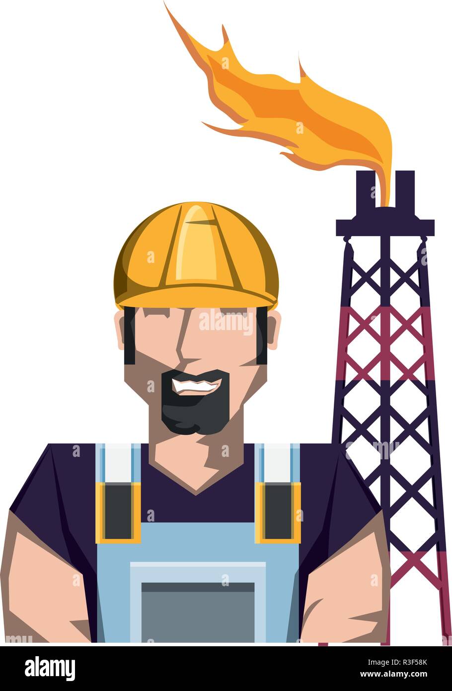 tower of plant oil extraction with worker character vector illustration ...