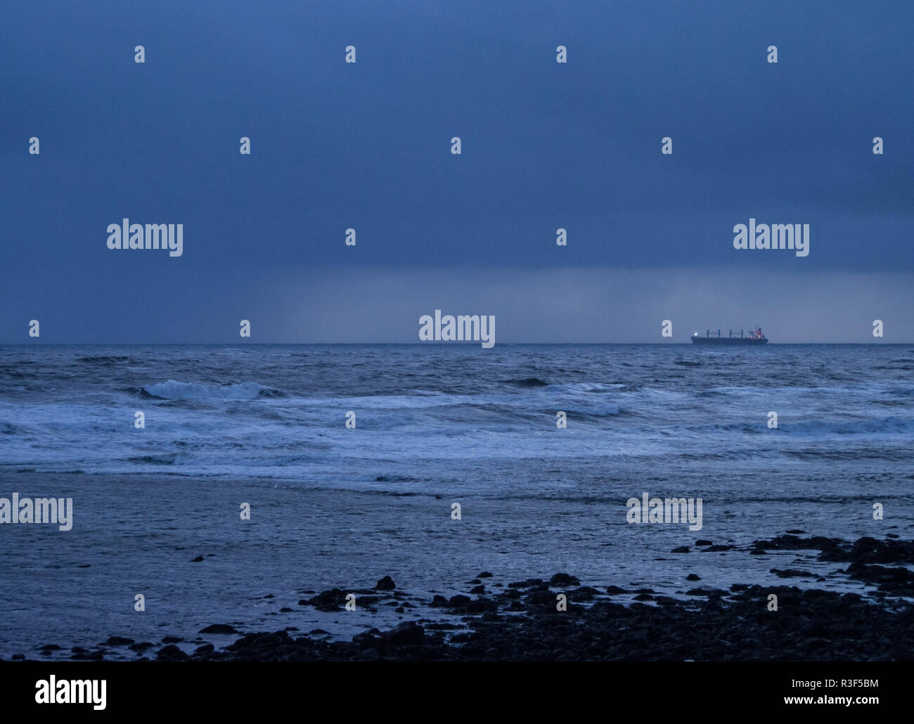 Early on a stormy November morning at St. Mary's Island, Whitley Bay ...
