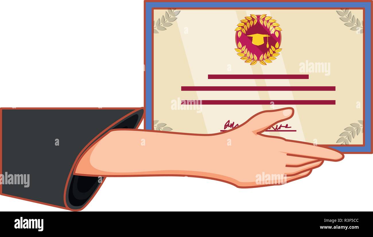 hand with graduation certificate vector illustration design Stock ...