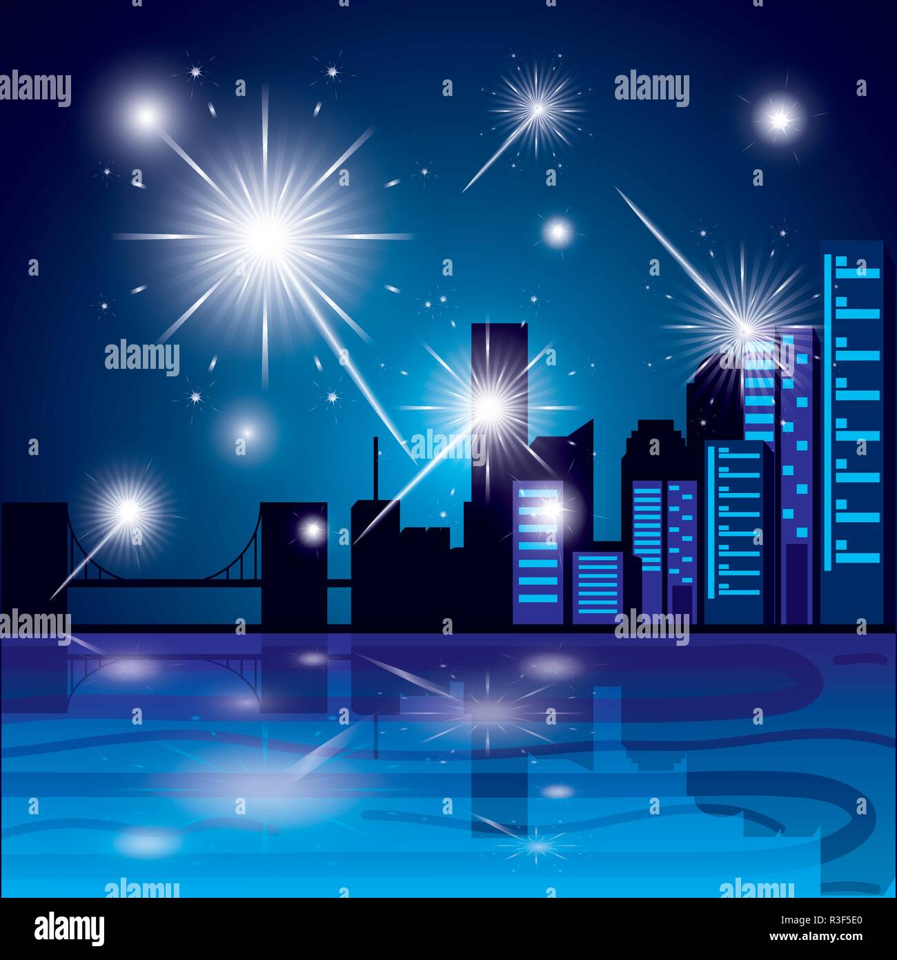 scene cityscape with fireworks vector illustration design Stock Vector ...
