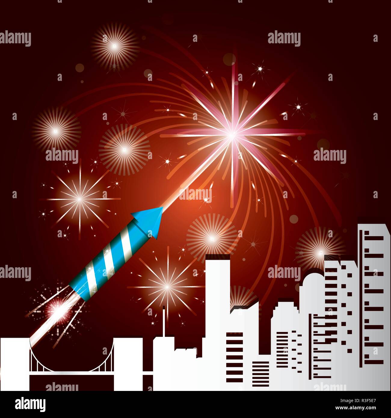 scene cityscape with fireworks vector illustration design Stock Vector ...