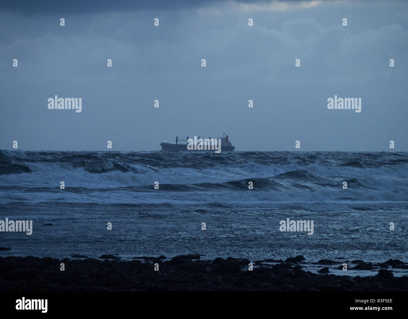 Early on a stormy November morning at St. Mary's Island, Whitley Bay ...