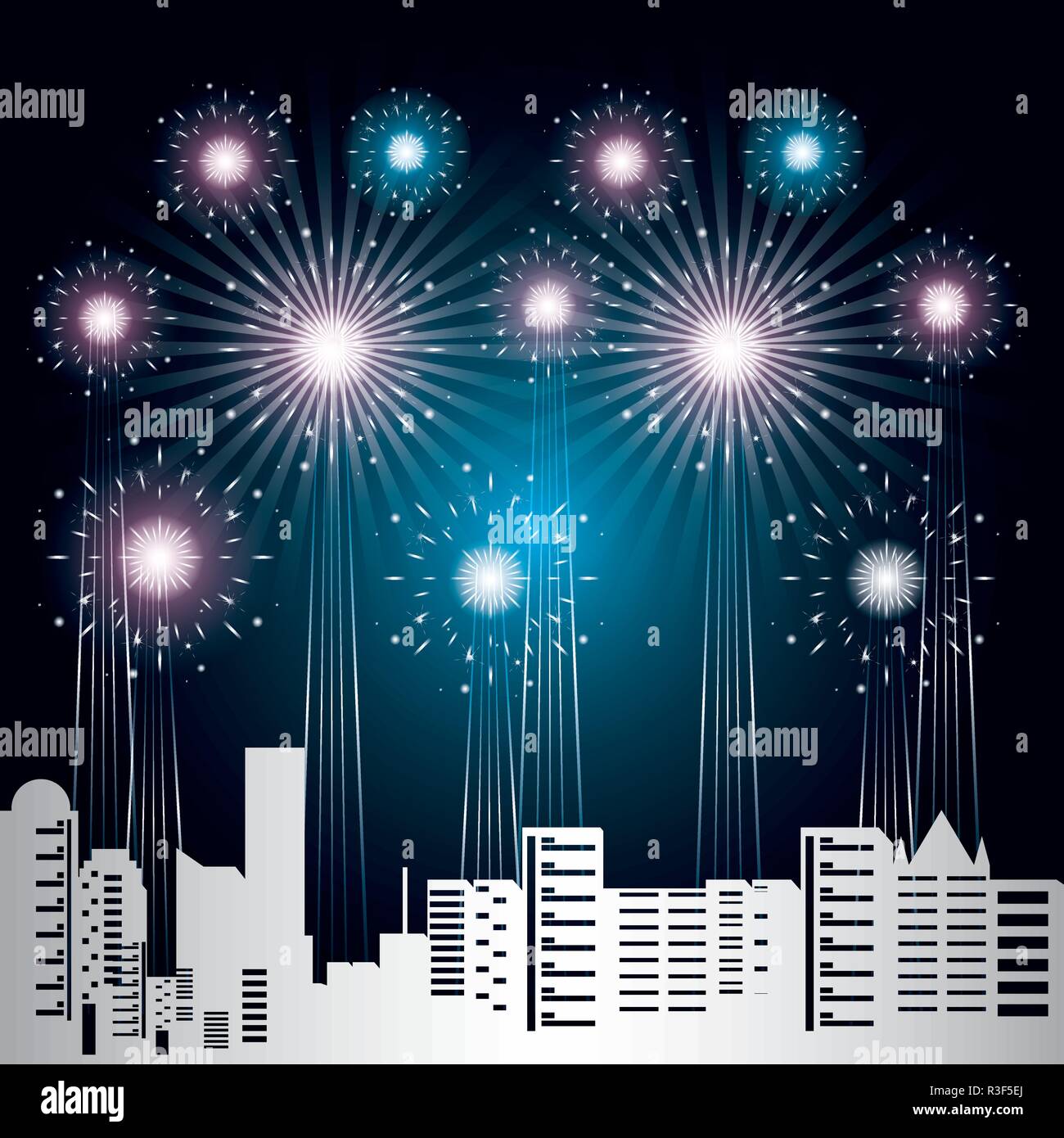 scene cityscape with fireworks vector illustration design Stock Vector ...