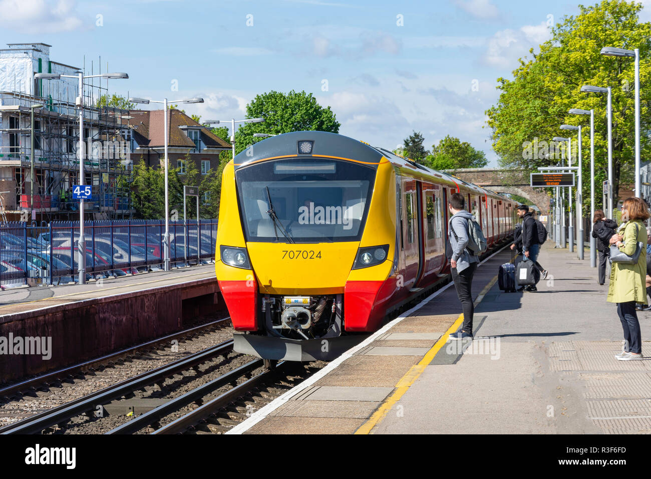 South West Train to London Waterloo arriving at Ashford Railway Station ...