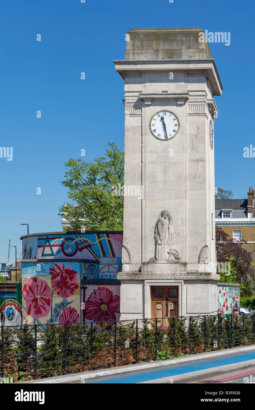 Stockwell War Memorial Clocktower and air-raid shelter, Clapham Road ...