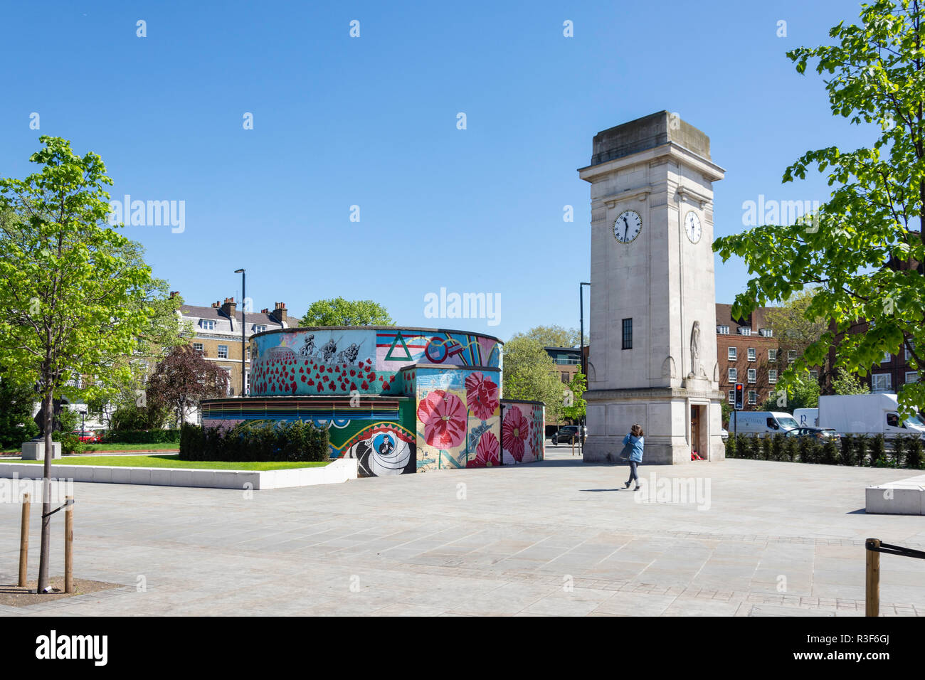 Stockwell War Memorial Clocktower and air-raid shelter, Clapham Road ...