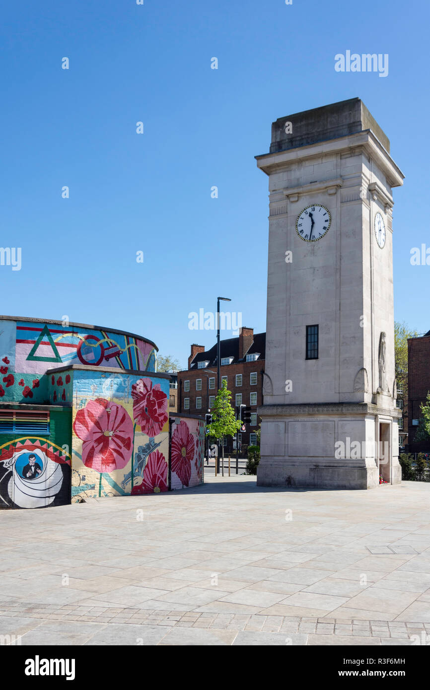 Stockwell War Memorial Clocktower and air-raid shelter, Clapham Road ...