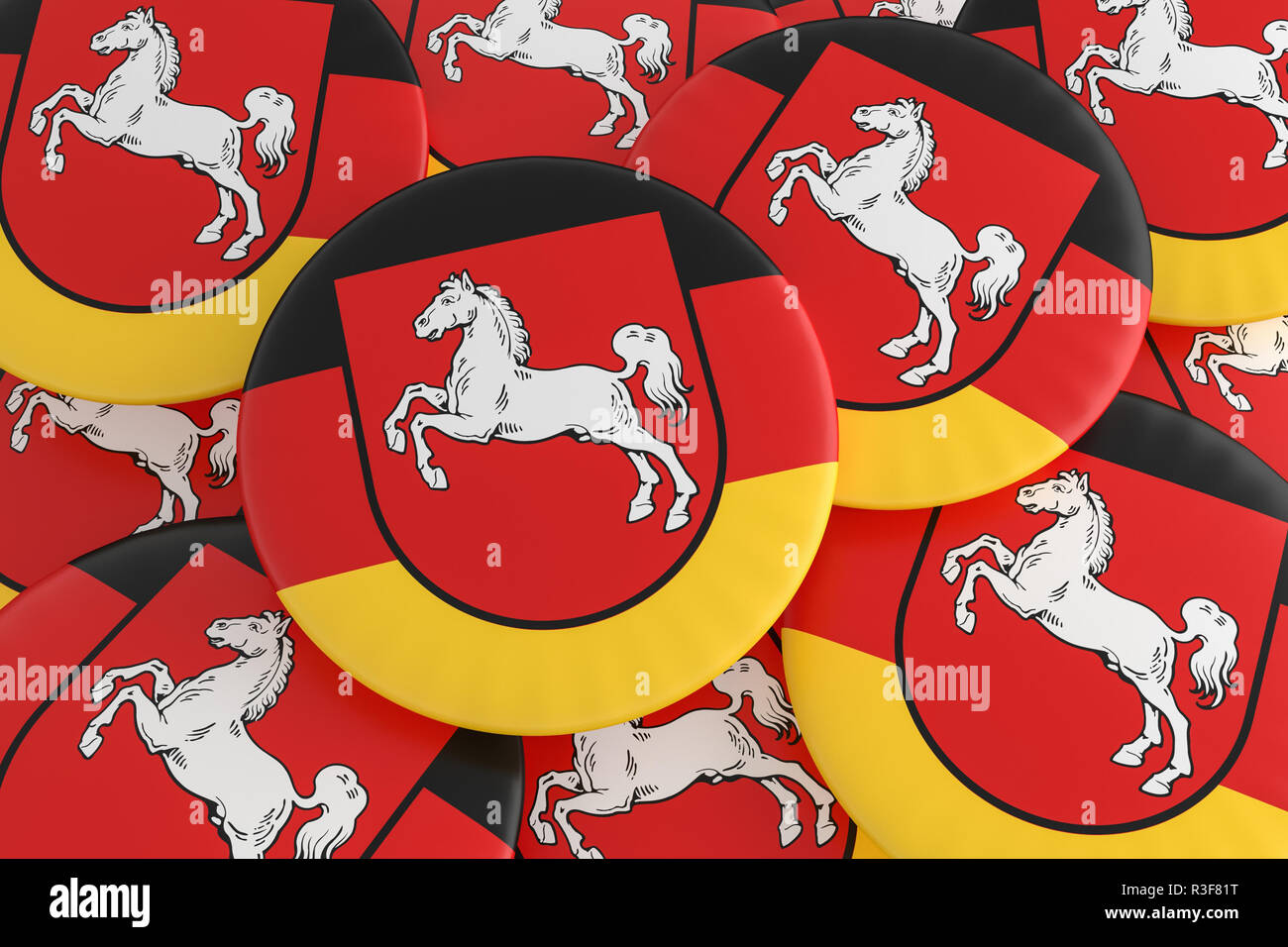 German States Badges: Pile of Lower Saxony Flag Buttons, 3d ...