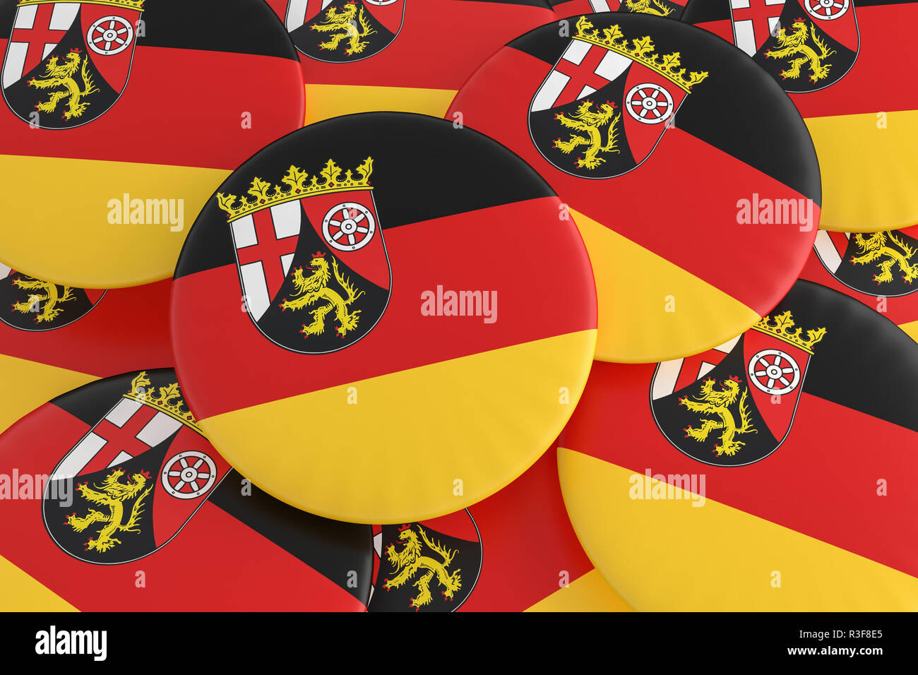 German States Badges: Pile of Rhineland-Palatinate Flag Buttons, 3d ...