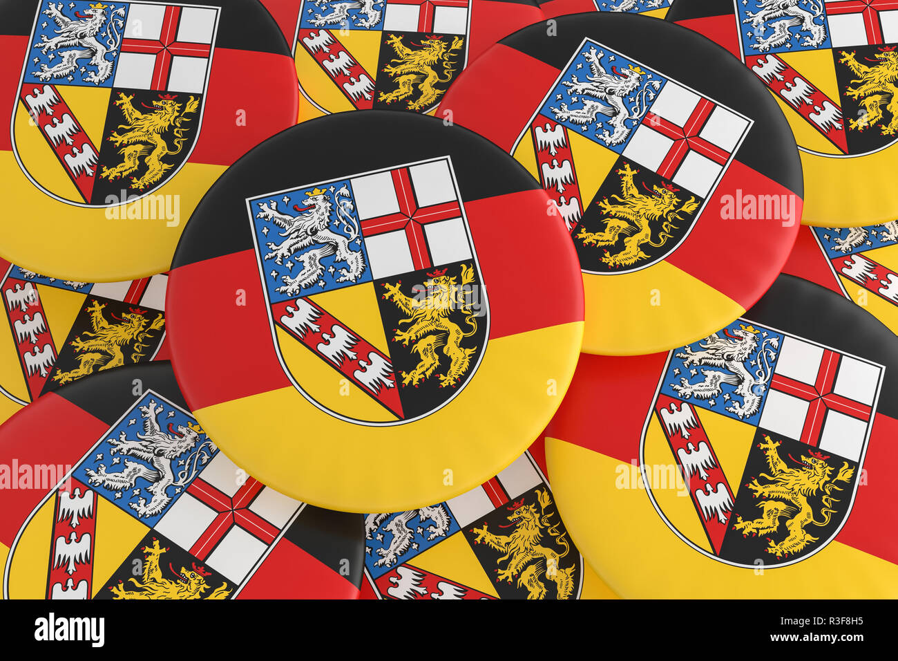 German States Badges: Pile of Saarland Flag Buttons, 3d illustration ...