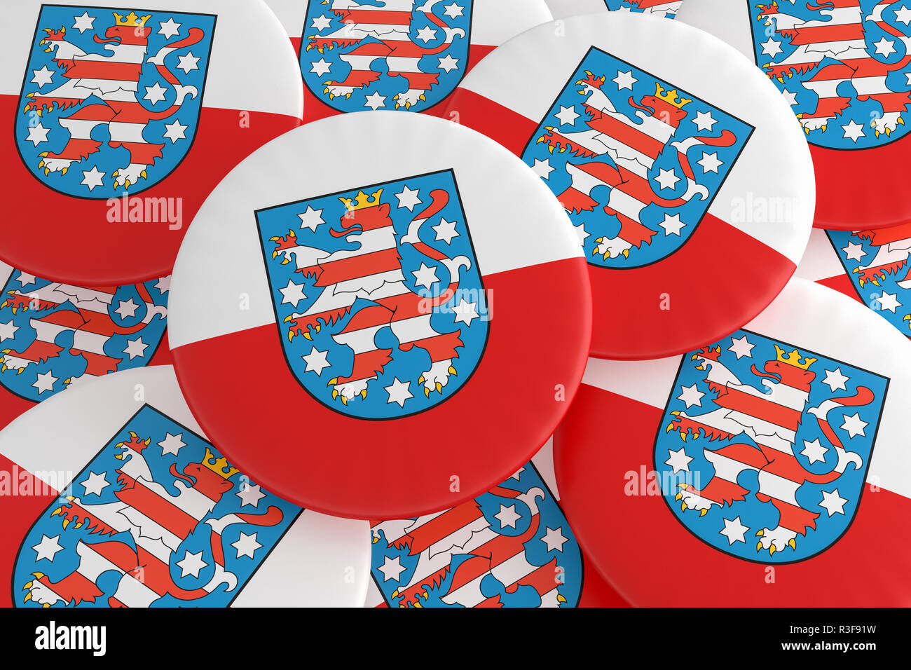 German States Badges: Pile of Thuringia Flag Buttons, 3d illustration ...