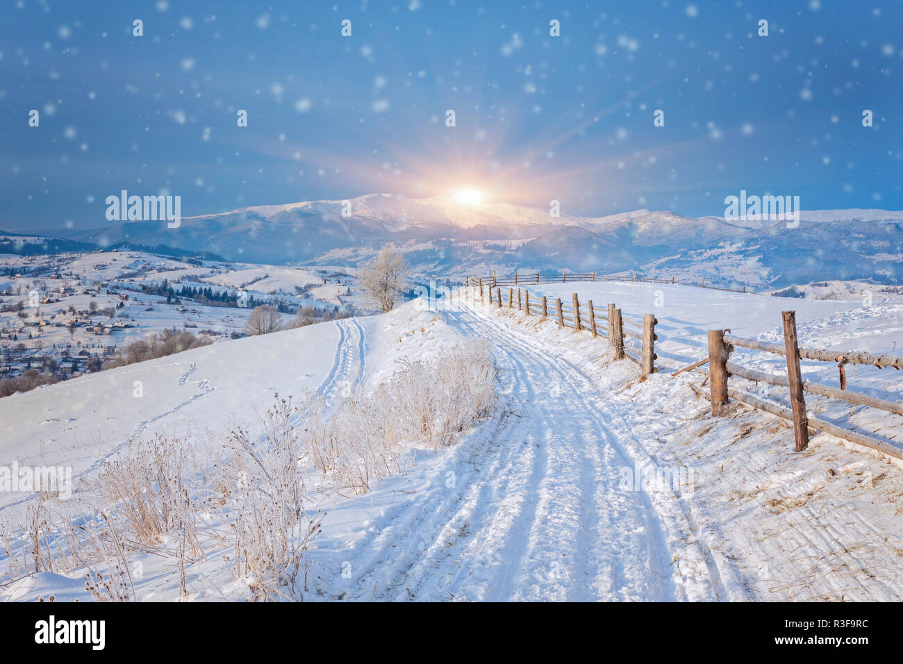 Winter landscape. Winter road and trees covered with snow Stock Photo ...