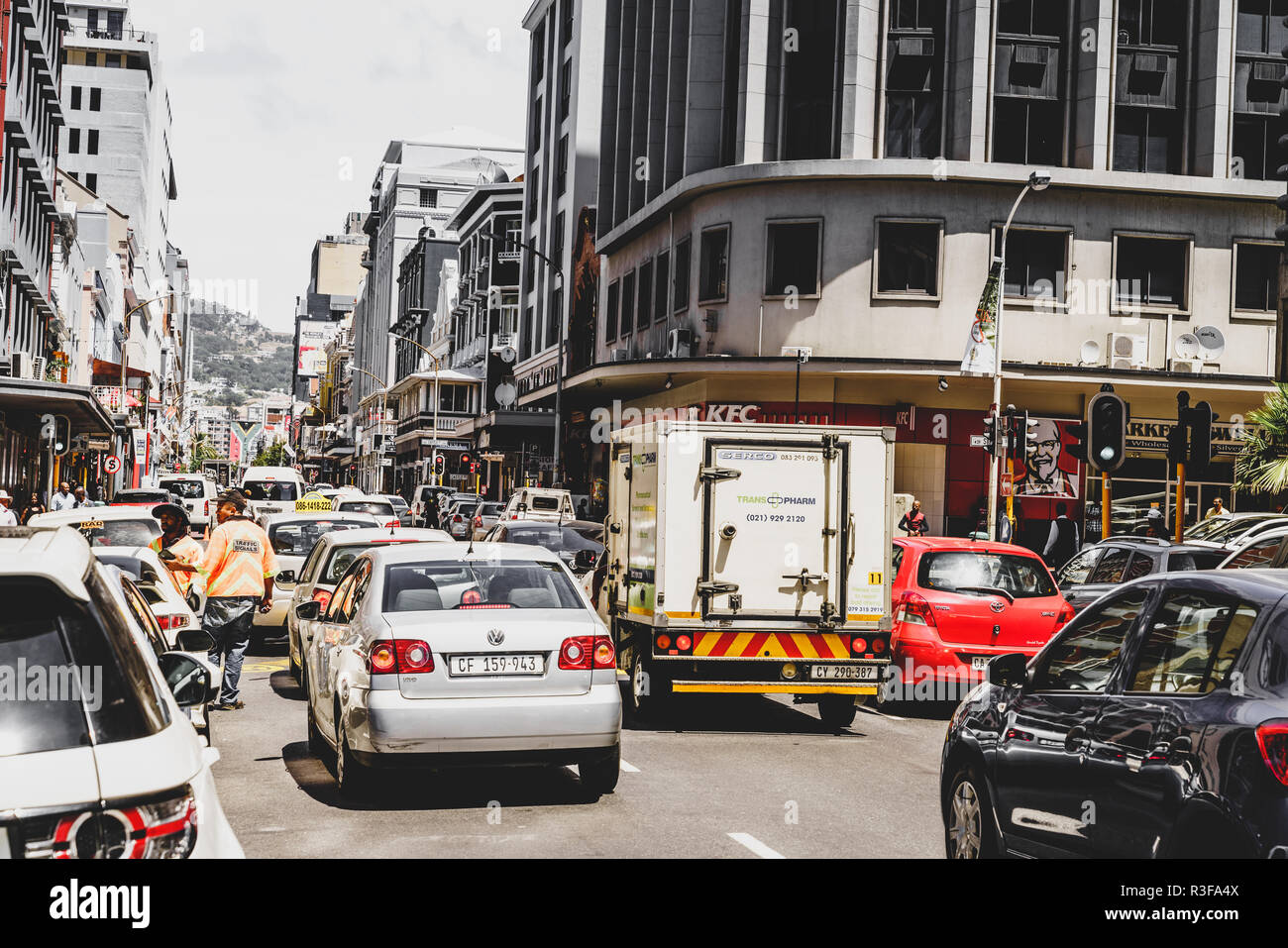 Cape Town, South Africa, February 9, 2018: Busy street with traffic in ...
