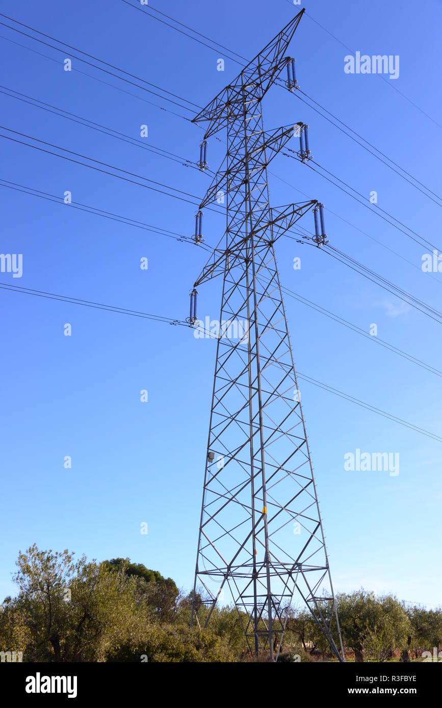 high voltage line in spain Stock Photo - Alamy
