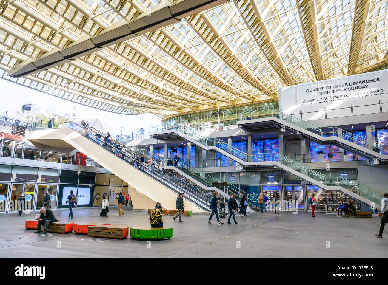 Patio of the Forum des Halles underground shopping mall in the center ...