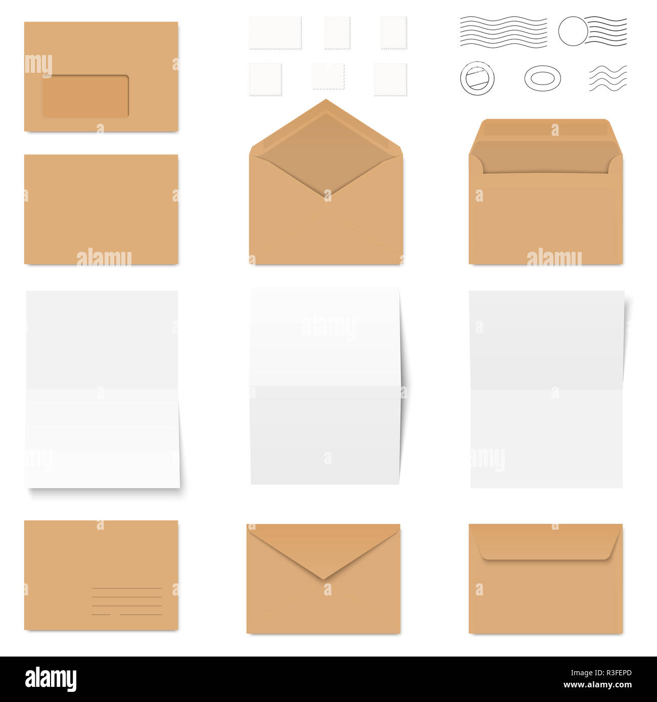 collection of envelopes with writing paper and postmarks Stock Photo ...