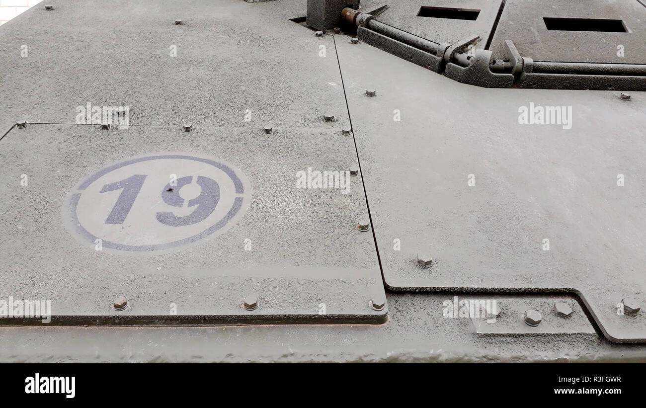Old war tank, retired military tank with steel plates Stock Photo - Alamy