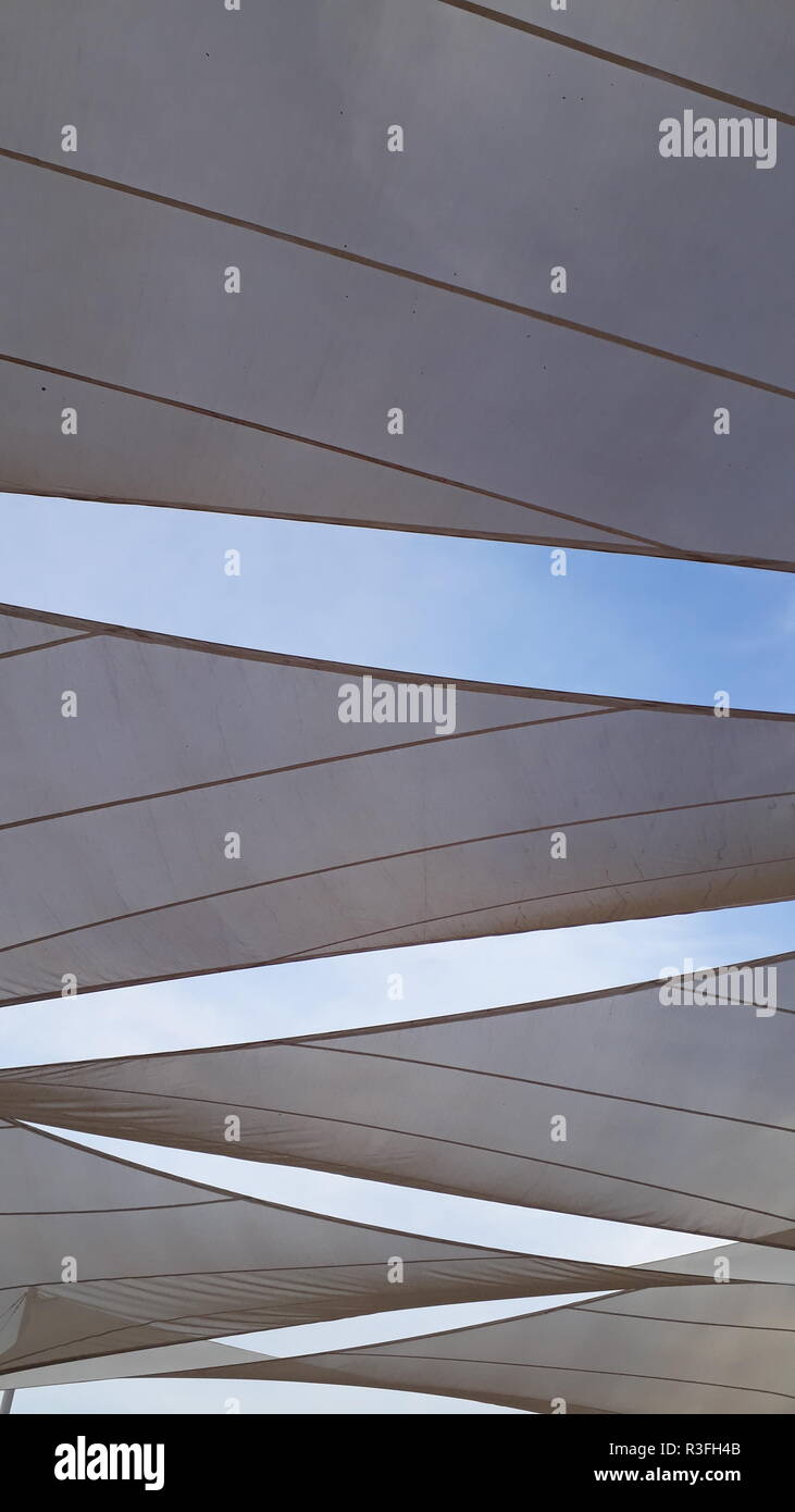 Fabrics to cover the sun and make shadows, with triangular shapes Stock ...