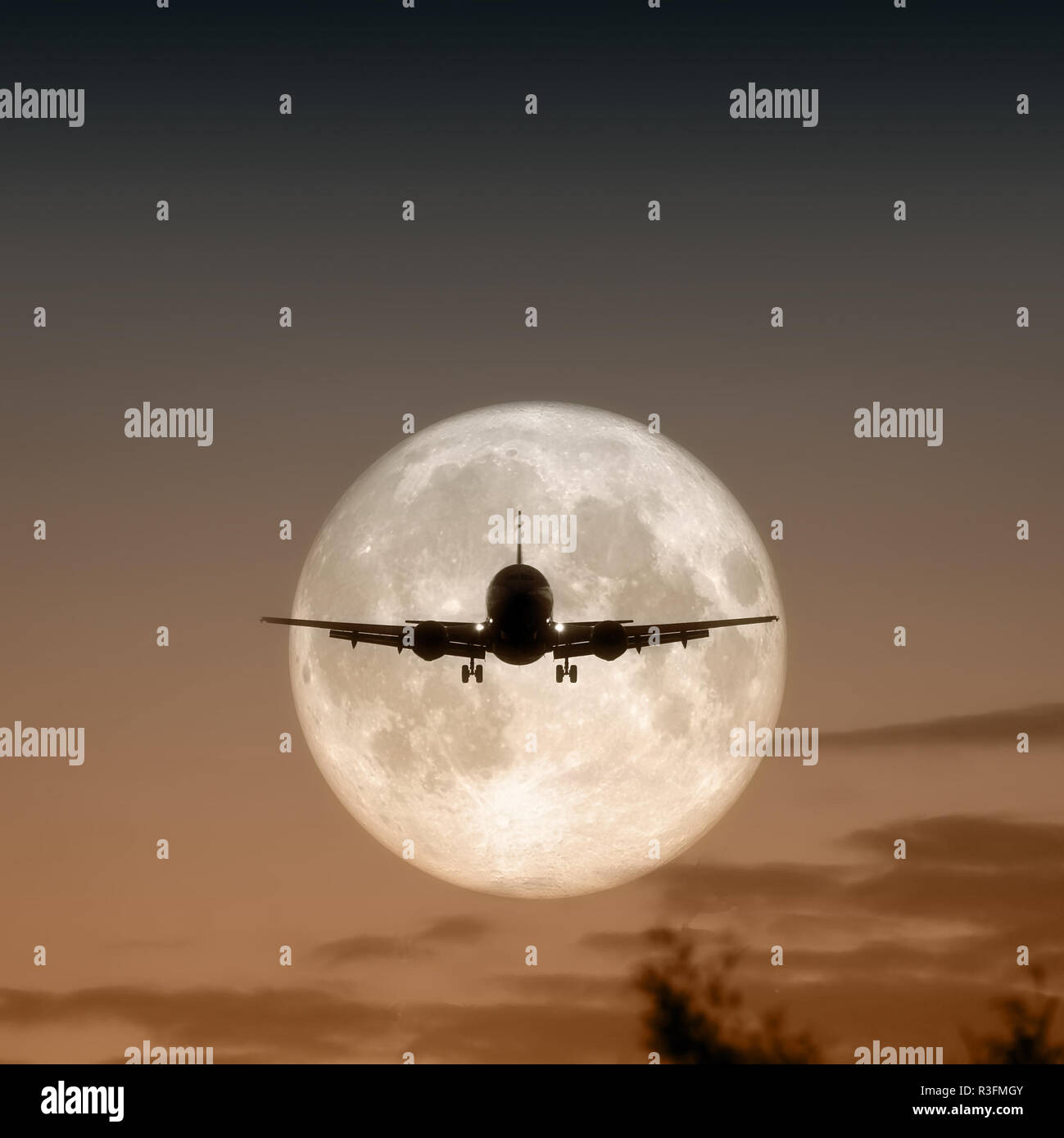 air plane full moon Stock Photo - Alamy