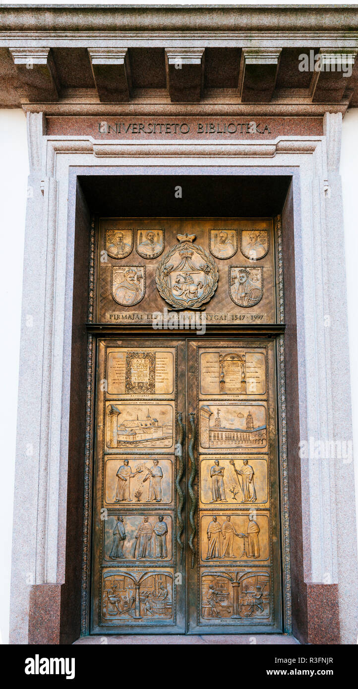 A bronze door at the Vilnius University Library commemorates the first ...
