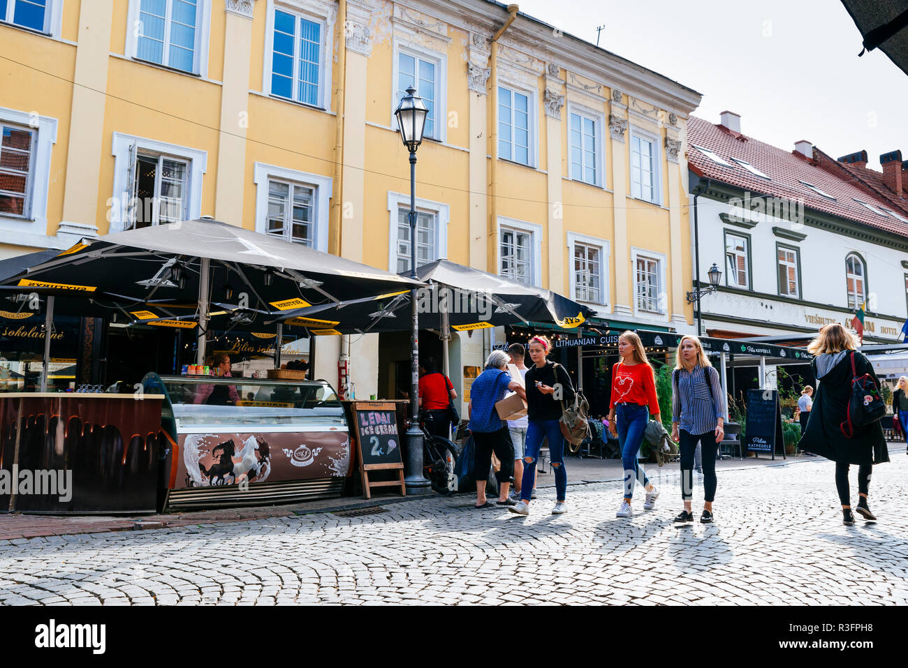 The lively Pilies g. Street in the old town. Vilnius, Vilnius County ...